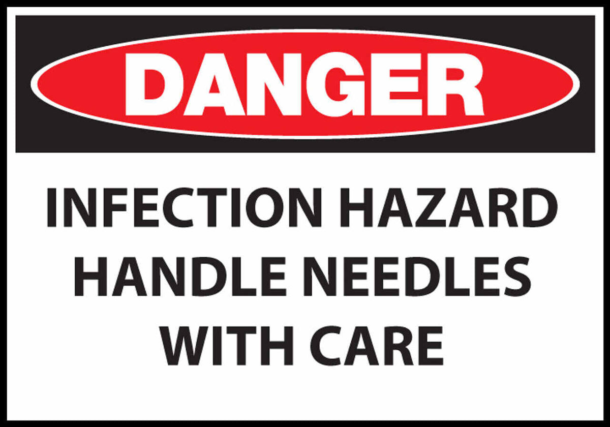 Danger Infection Hazard Handle Needles With Care Eco Health Safety Sig ...
