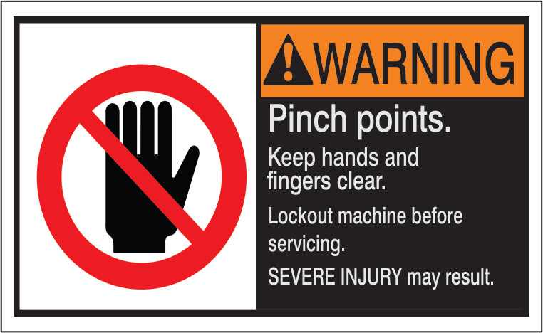 ANSI Z535 Warning Pinch Points Keep Hands Fingers Clear Labels | ML-19 ...