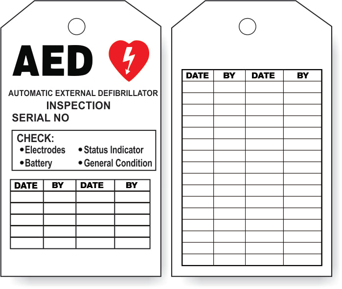 AED Automated External Defibrillator Safety Tags | AED | Rutke Signs ...